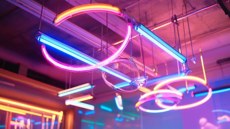 Vibrant Neon Lights Installation in Modern Interior Stock Illustration ...