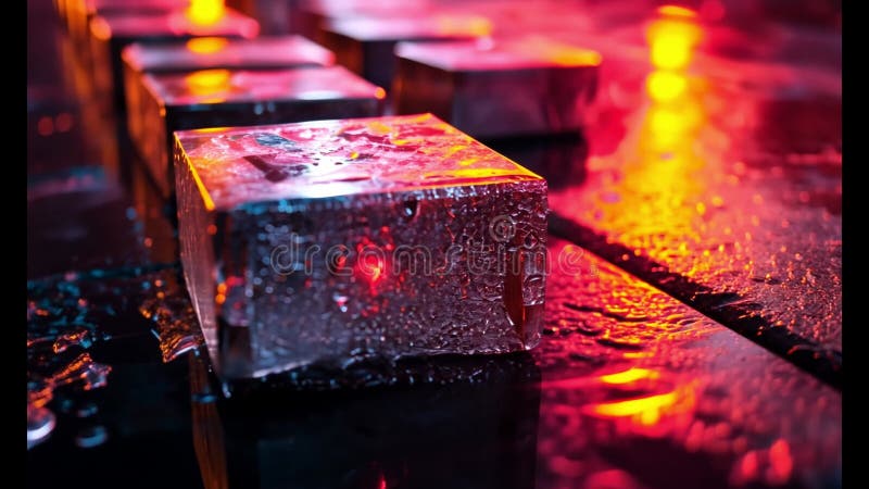 Vibrant Neon Lights Reflect on Metallic Blocks. an Abstract View of a ...