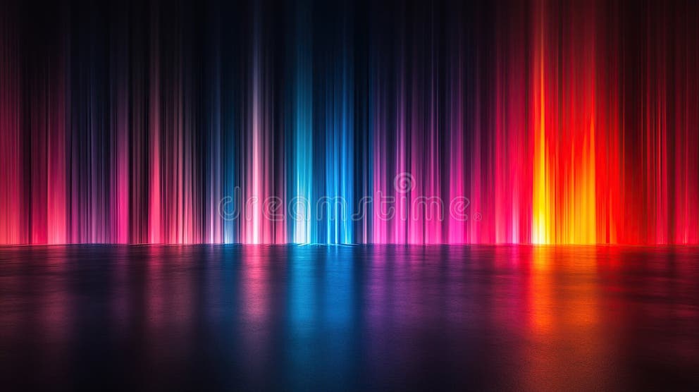 Vibrant Neon Lights Vertical Beams Reflected on a Dark Floor Stock ...