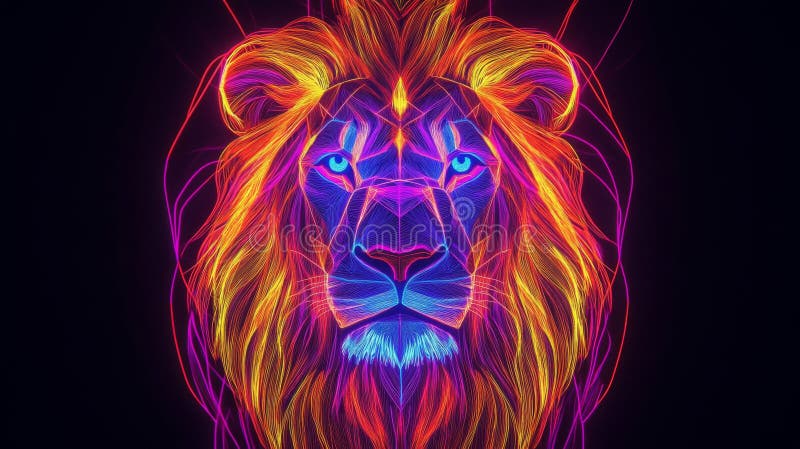 Vibrant Neon Lion Portrait Digital Art Stock Illustration ...
