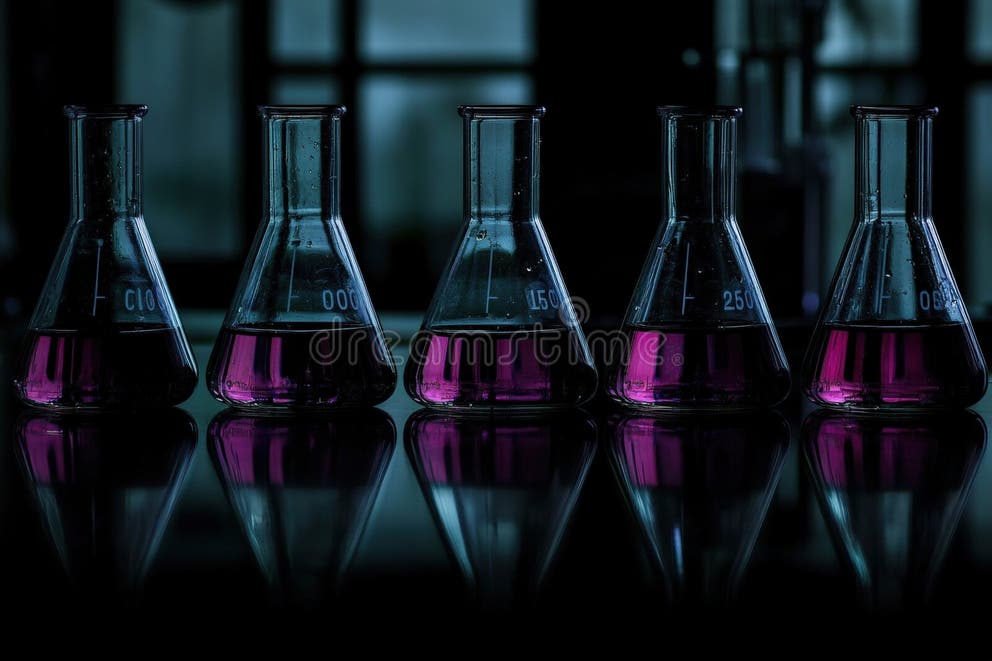 Vibrant Neon Liquids in Erlenmeyer Flasks Create a Striking Visual ...