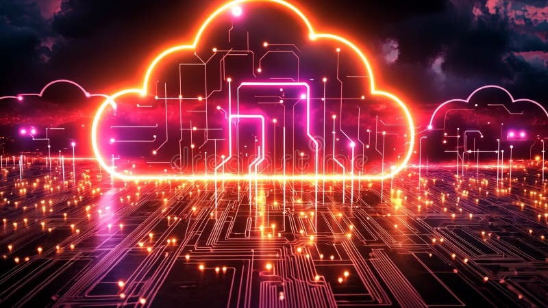Futuristic Neon Cloud Computing Technology Concept for Data Storage Design Generative AI Stock ...