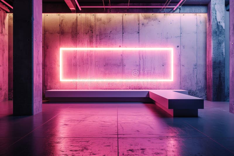 A Vibrant Neon-lit Rectangular Frame in a Minimalist Setting, Glowing ...