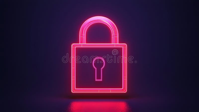 Vibrant Neon Lock Symbol Representing Security in a Digital Age with a ...