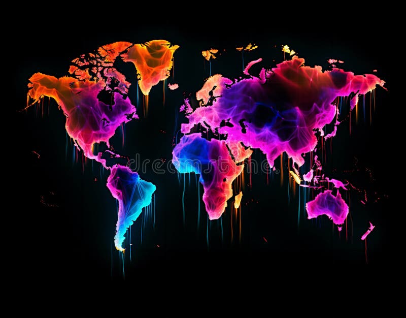 A Vibrant Neon Map of the World Stock Illustration - Illustration of ...