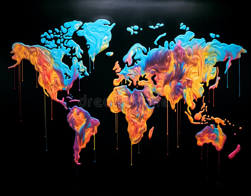 A Vibrant Neon Map of the World Stock Image - Image of cartography ...