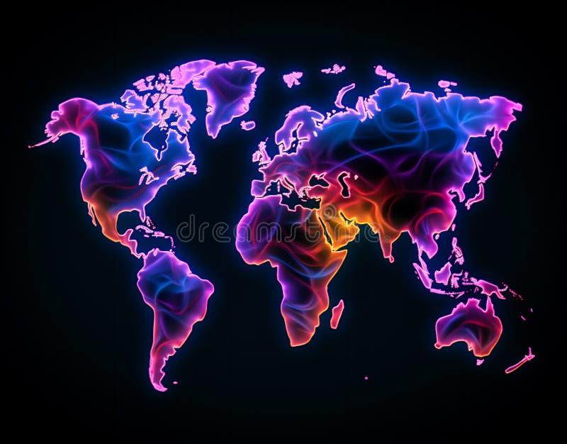 A Vibrant Neon Map of the World Stock Image - Image of painting, oceans ...