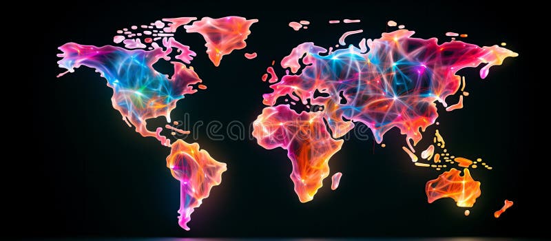 A Vibrant Neon Map of the World Stock Illustration - Illustration of ...