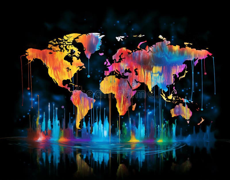 A Vibrant Neon Map of the World Stock Illustration - Illustration of ...