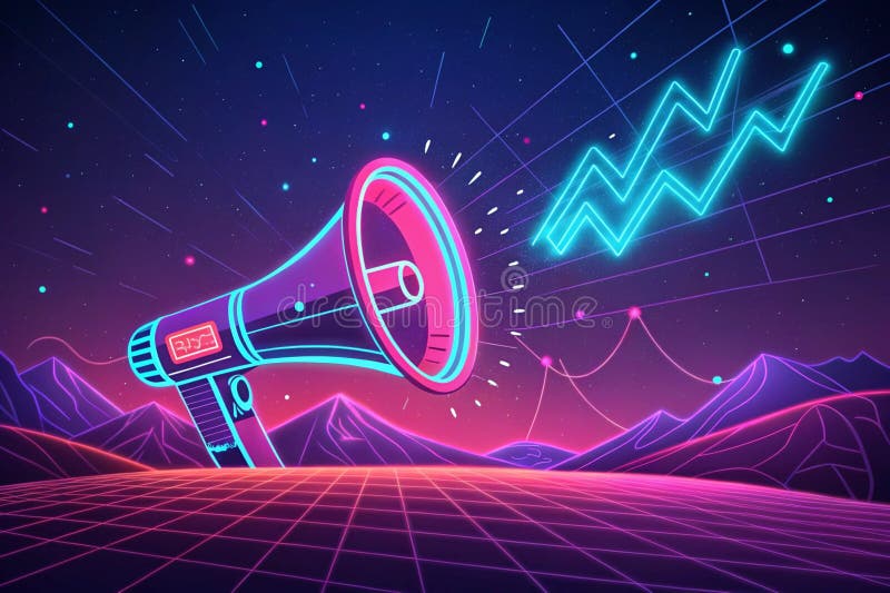 Vibrant Neon Megaphone Amplifying Messages in Digital Space - Generated ...