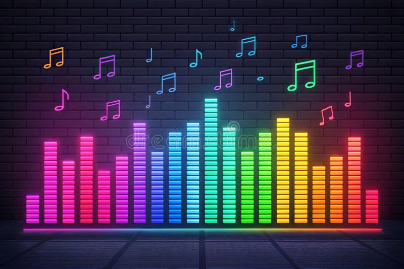 Vibrant Neon Music Equalizer with Notes - Generated by Ai Stock ...