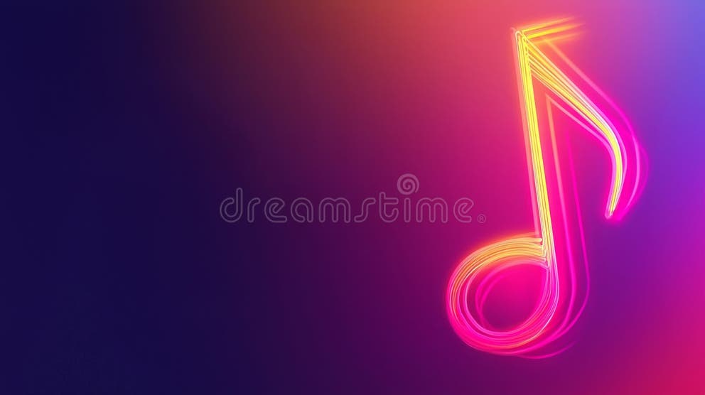 Vibrant Neon Music Note on Colorful Gradient Background. Concept of ...