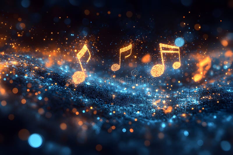 Abstract Neon Music Notes in a Dynamic Digital Landscape for Creative ...