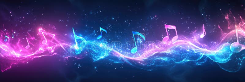 Vibrant Neon Music Wave with Floating Colorful Notes in Cosmic Space ...