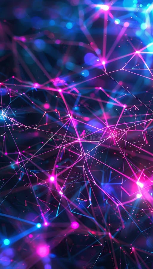 Vibrant Neon Network, Intricate High Tech Pattern with Glowing Elements ...