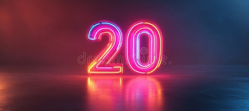 Vibrant Neon Number 20 Glowing on a Dark Background with Colorful ...
