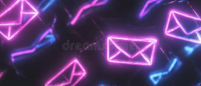 Vibrant Neon Outline Letters and Glowing Envelope Designs on a Dark ...