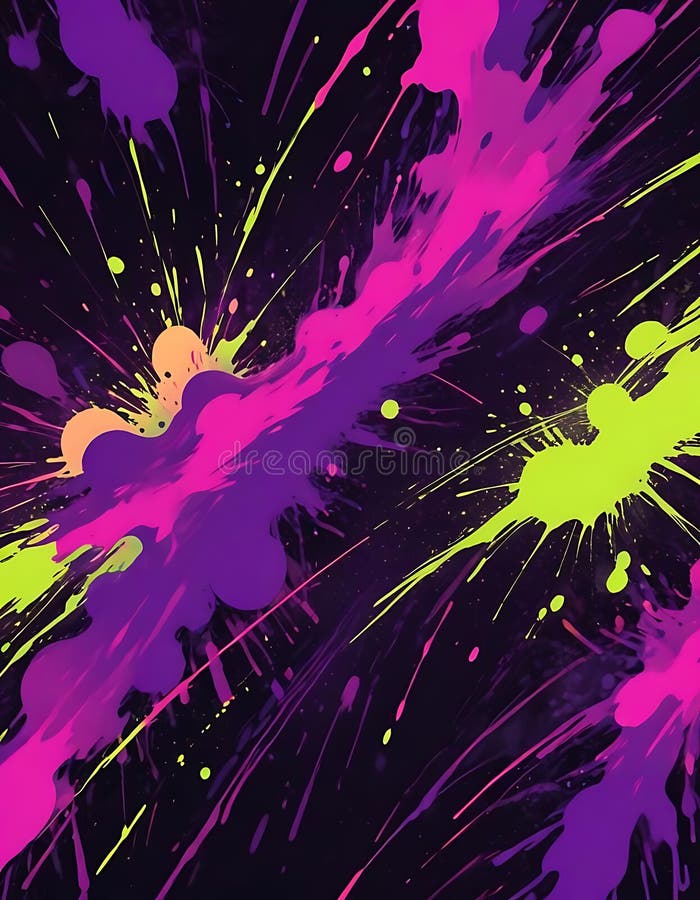 Vibrant Neon Paint Splashes on Dark Background Stock Photo - Image of ...