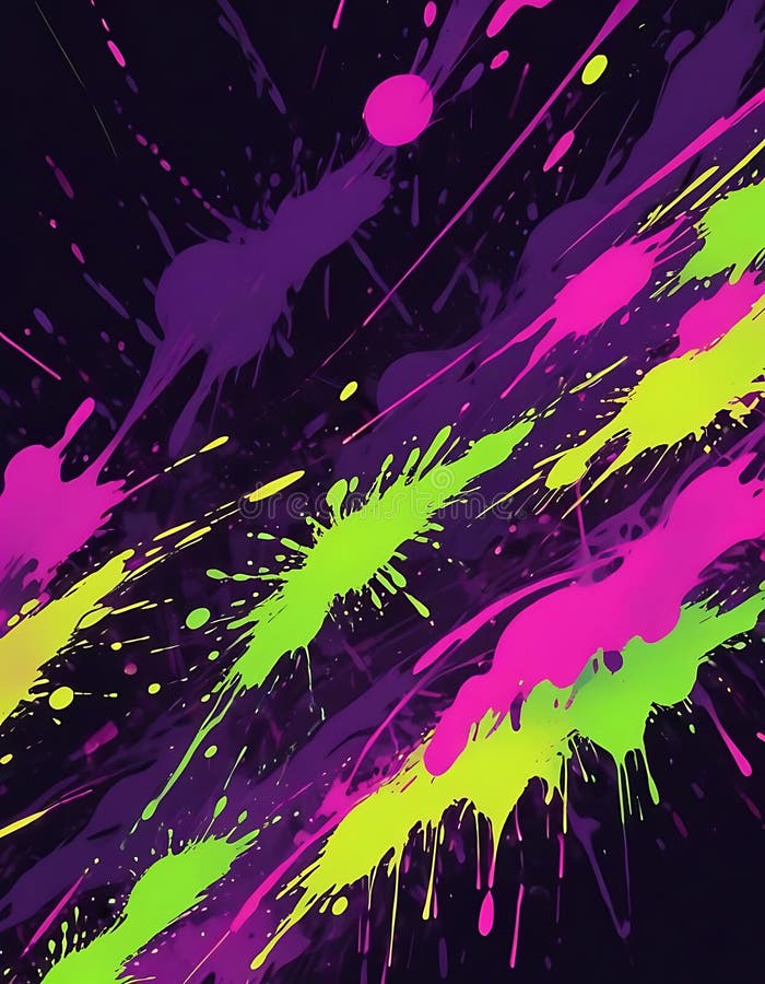 Vibrant Neon Paint Splatters on Dark Canvas: Abstract Art Stock Photo ...