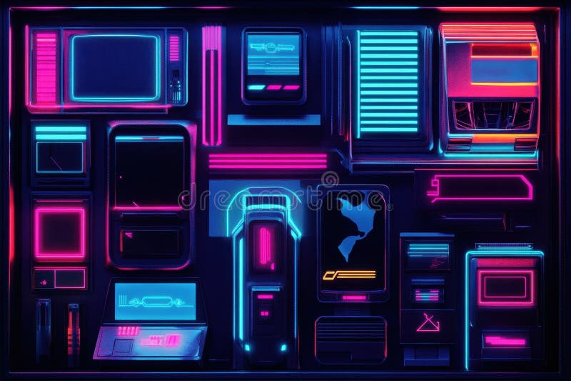 Vibrant Neon Panel Displaying Futuristic Technology in a Dark Setting ...