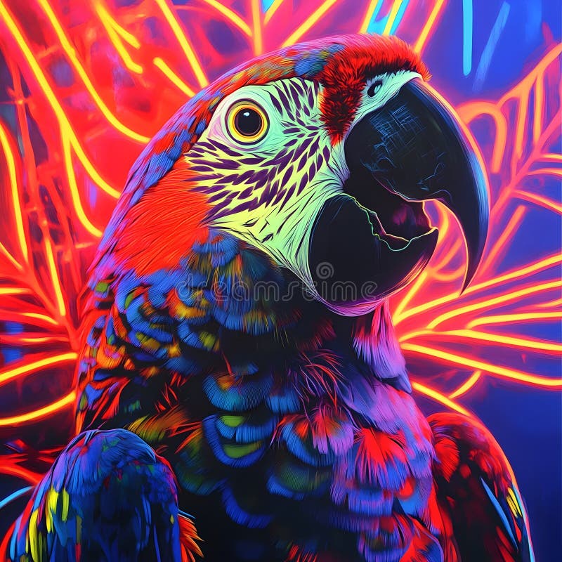 Vibrant Neon Parrot Squawking in Abstract Digital Artwork Stock Photo ...