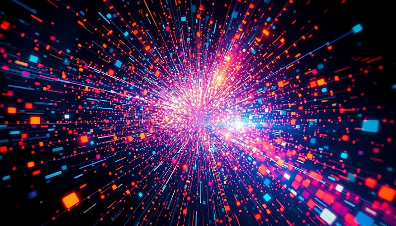 Vibrant Neon Particle Burst Exploding Colorful Light Streaks Stock ...