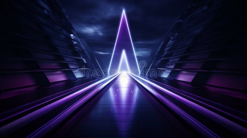 A Futuristic Neon Pathway Leads To a Glowing Light in a Dark, Abstract ...
