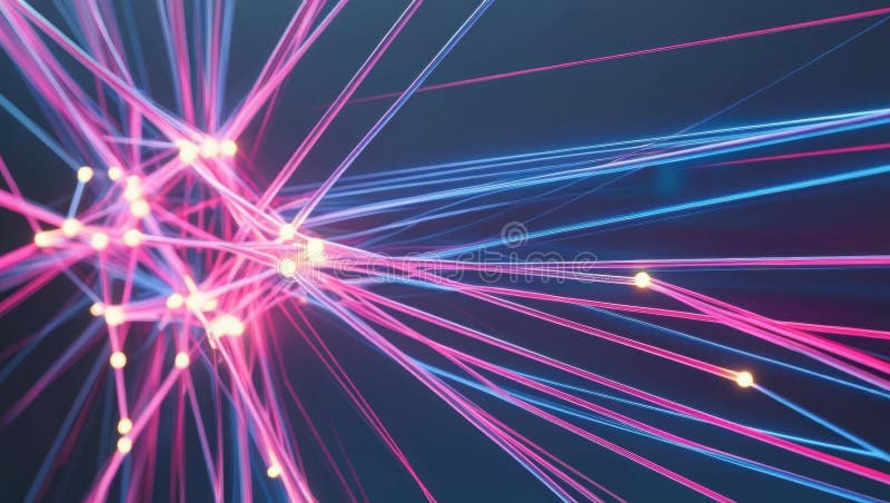 Vibrant Neon Pathways Create Abstract Tech Web with Glowing Fiber ...