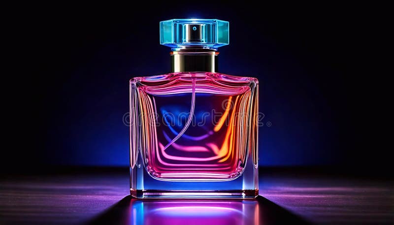 Vibrant Neon Perfume Bottle Glows Beautifully Against a Dark Background ...