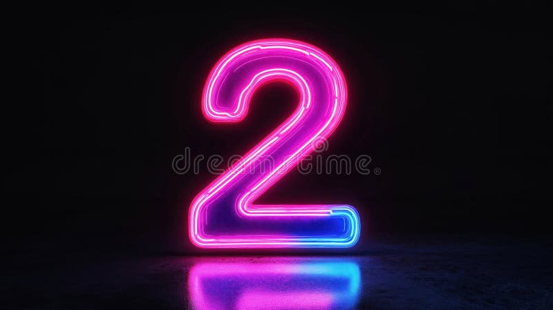 Vibrant Neon Pink, Blue Number Two Design. Glossy Three-dimensional ...