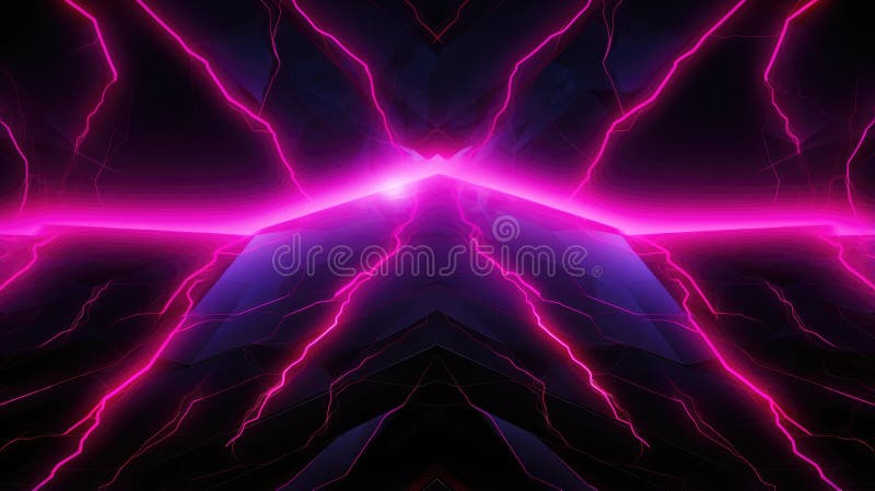 Vibrant Neon Pink Lightning Striking in Dark Abyss Stock Illustration ...