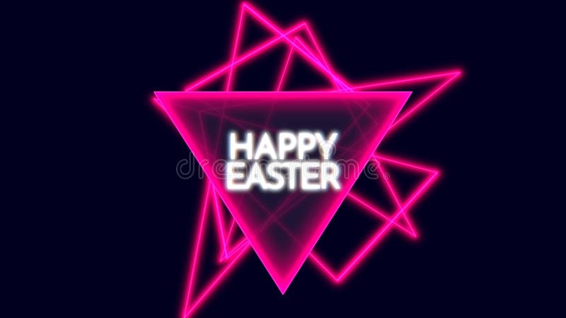 Neon Pink Triangle Pyramid with Happy Easter in Bold Letters on a Dark ...