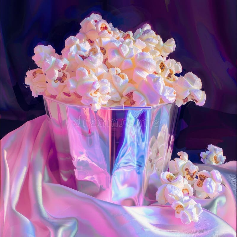 Vibrant Neon Popcorn in Iridescent Bucket with Silk Drape Stock Photo ...