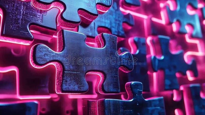 Vibrant Neon Puzzle Piece Design with Glowing Edges Showcases Blend of ...
