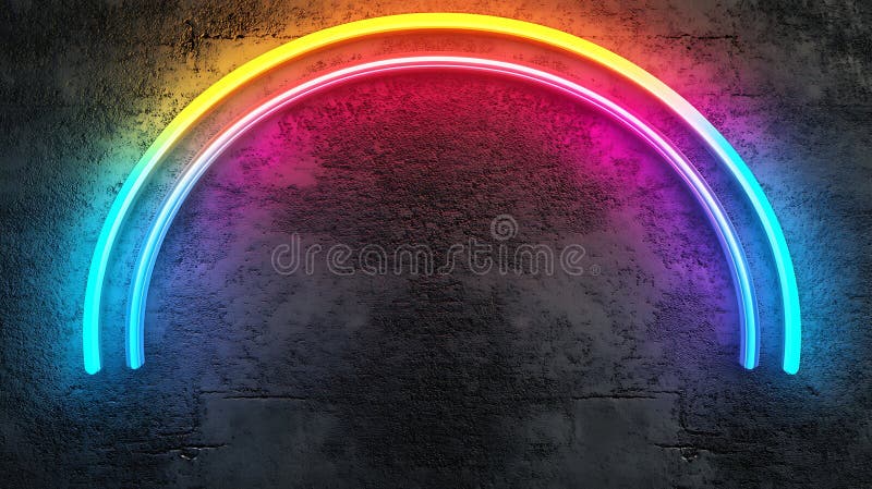 Vibrant Neon Rainbow Arc on Dark Wall Stock Illustration - Illustration ...