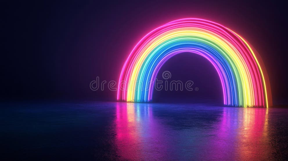 Vibrant Neon Rainbow Arc Glowing in Dark Night Stock Illustration ...