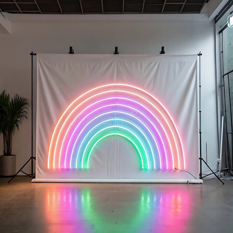 Vibrant Neon Rainbow Installation in Modern Indoor Studio Setting Stock ...