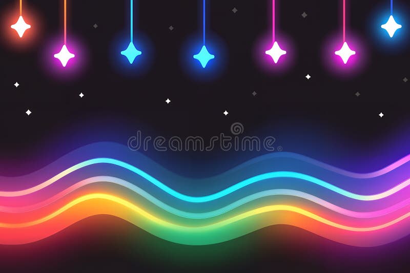 Vibrant Neon Rainbow Waves with Glowing Stars Background Abstract ...