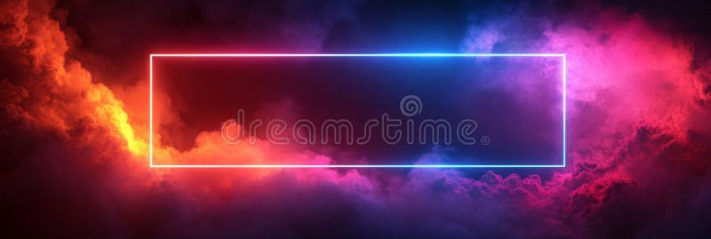 Vibrant Neon Rectangle Frame Illuminating Colorful Nebula Clouds in a ...