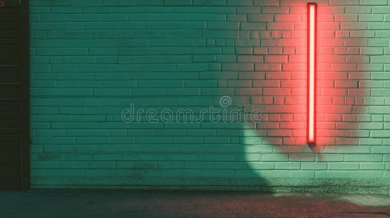 Vibrant Neon Red Light on Green Brick Wall for Modern Interior Design ...