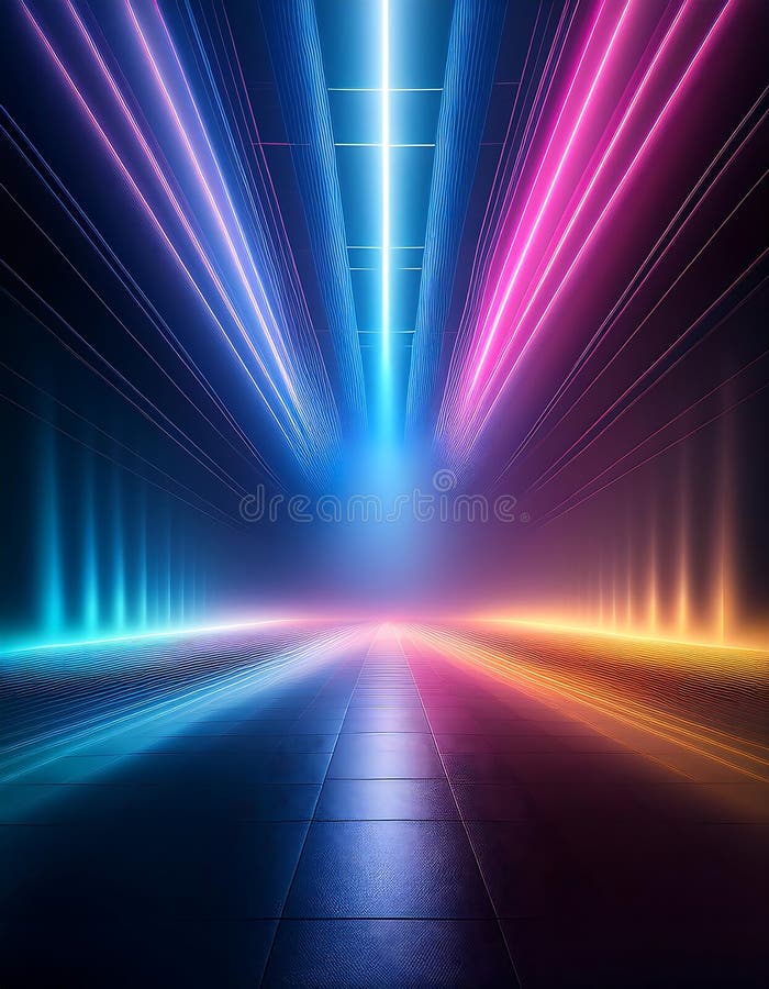 Vibrant Neon Reflections Illuminate a Smoky Underground Space with ...