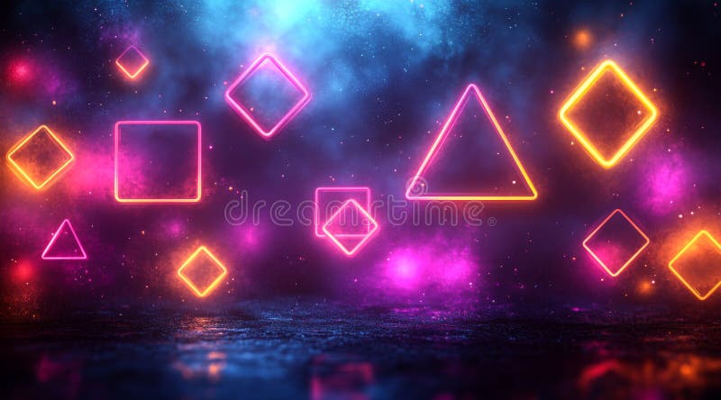 Neon Geometric Shapes Glowing in a Dark Setting Stock Image - Image of ...