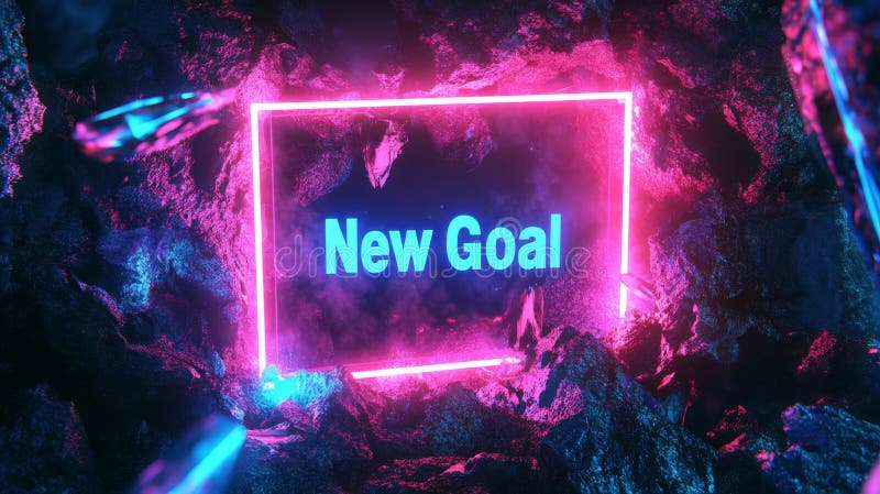 New Goal Neon Sign Illuminating Dark Cave Setting Stock Photo - Image ...