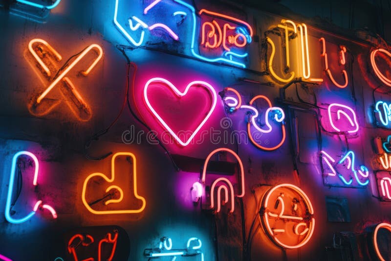 Vibrant Neon Signs Illuminate a Dark Room, Creating a Striking Visual ...
