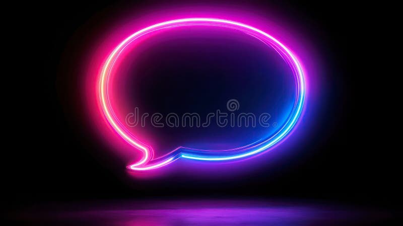 Bright Neon Speech Bubble Glowing Against Dark Background Stock Photo ...