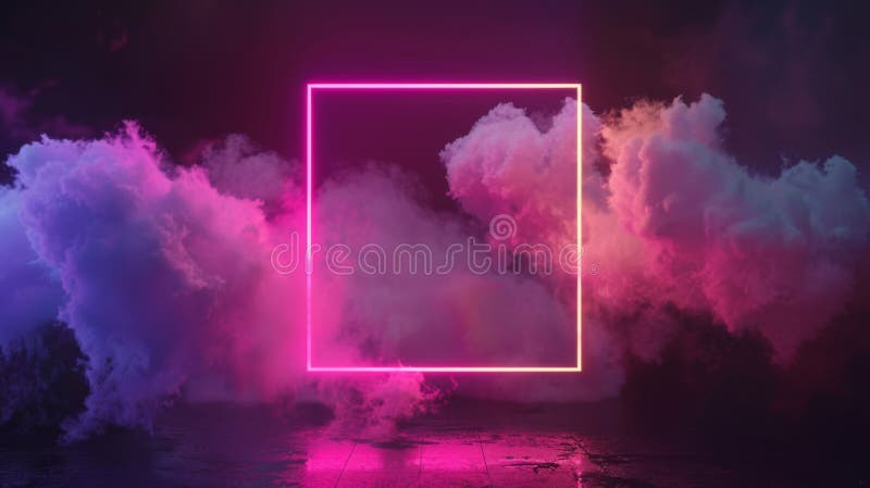 Vibrant Neon Square Amidst Pink and Blue Smoke Clouds Stock ...
