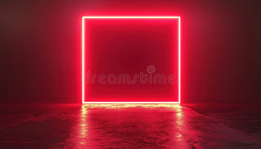 Vibrant Neon Square Frame with Radiant Effects on Red Background Stock ...