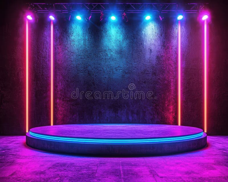 Vibrant Neon Stage with Colorful Lights and Texture Stock Illustration ...