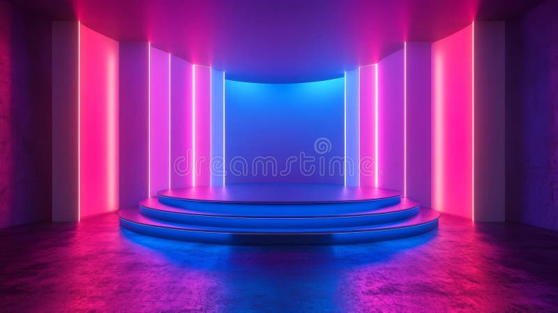 Vibrant Neon Stage with Pink and Blue Glow Stock Illustration ...