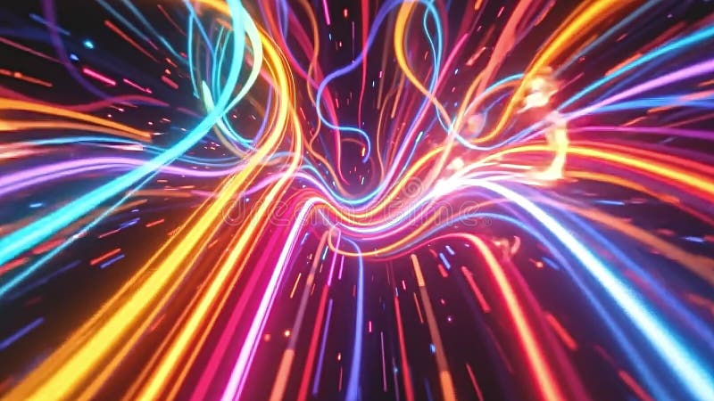 Vibrant Neon Streams Colliding and Merging, Intricate Abstract Design ...